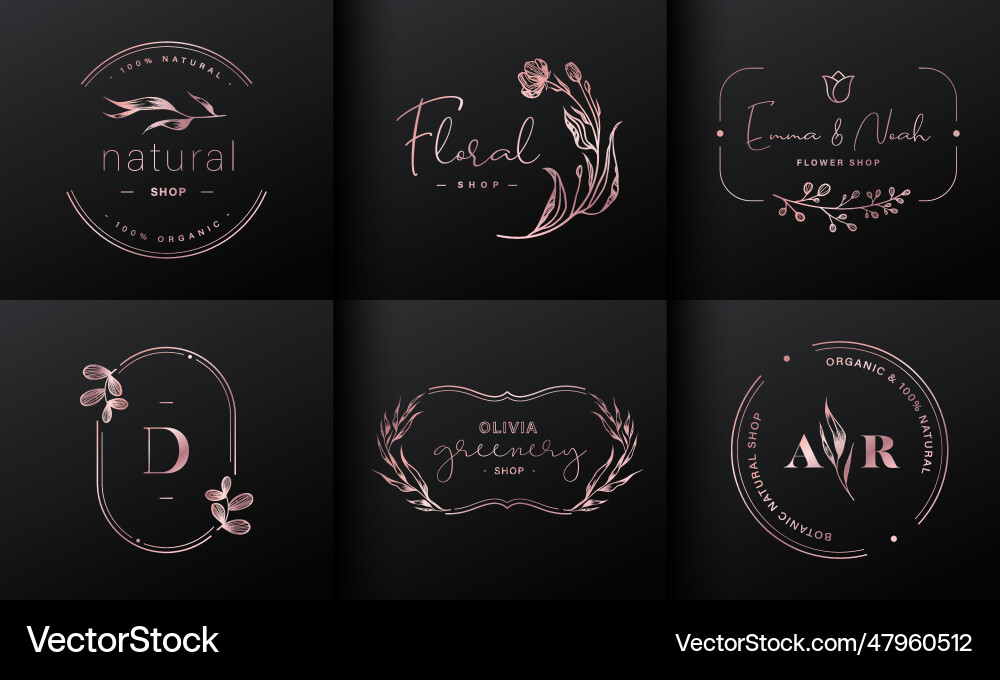 Rose gold natural logo design collection Vector Image