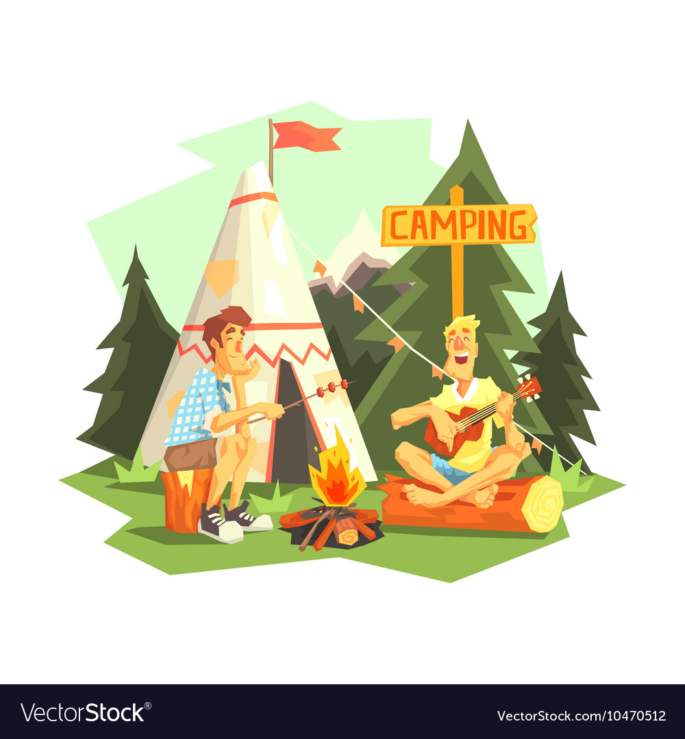 Two Guys Enjoying Camping In Forest Royalty Free Vector Two Guys Enjoying Camping In Forest Royalty Free Vector