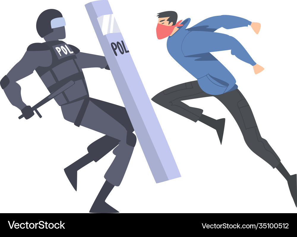 Young man rioter with covered face fighting with Vector Image