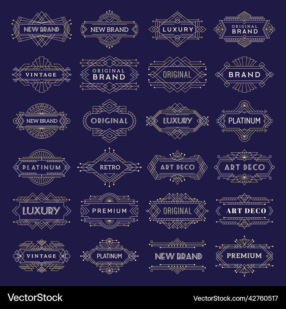 Art deco labels frames in antique style Royalty Free Vector