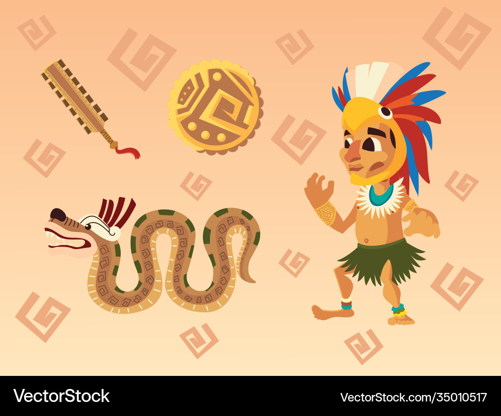 Aztec warrior in traditional feather headgear Vector Image