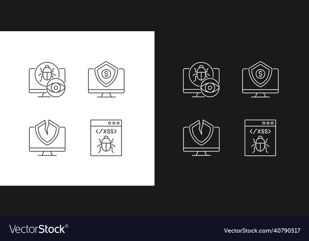 Computer vulnerability exploitation linear icons Vector Image