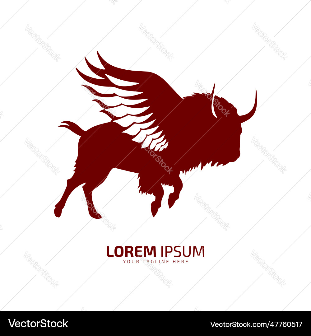 Flying bull logo icon silhouette fly bison Vector Image