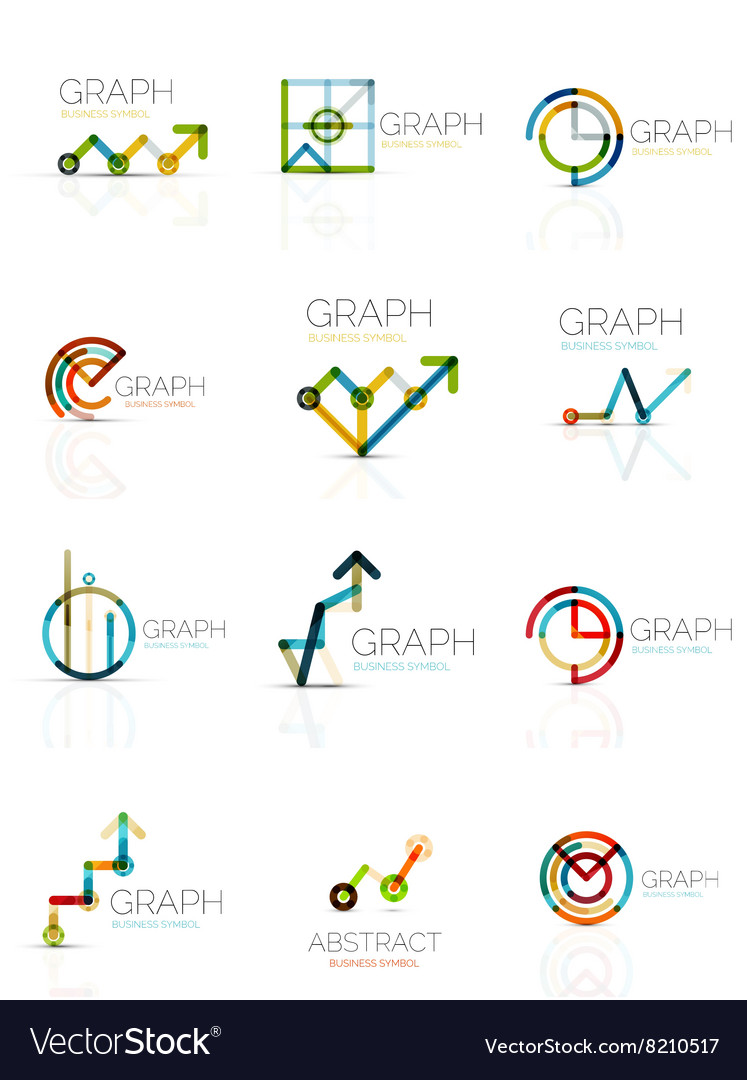 Linear graph and chart abstract logo set Vector Image