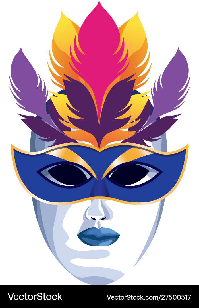 Masquerade mask with feathers colorful flat Vector Image