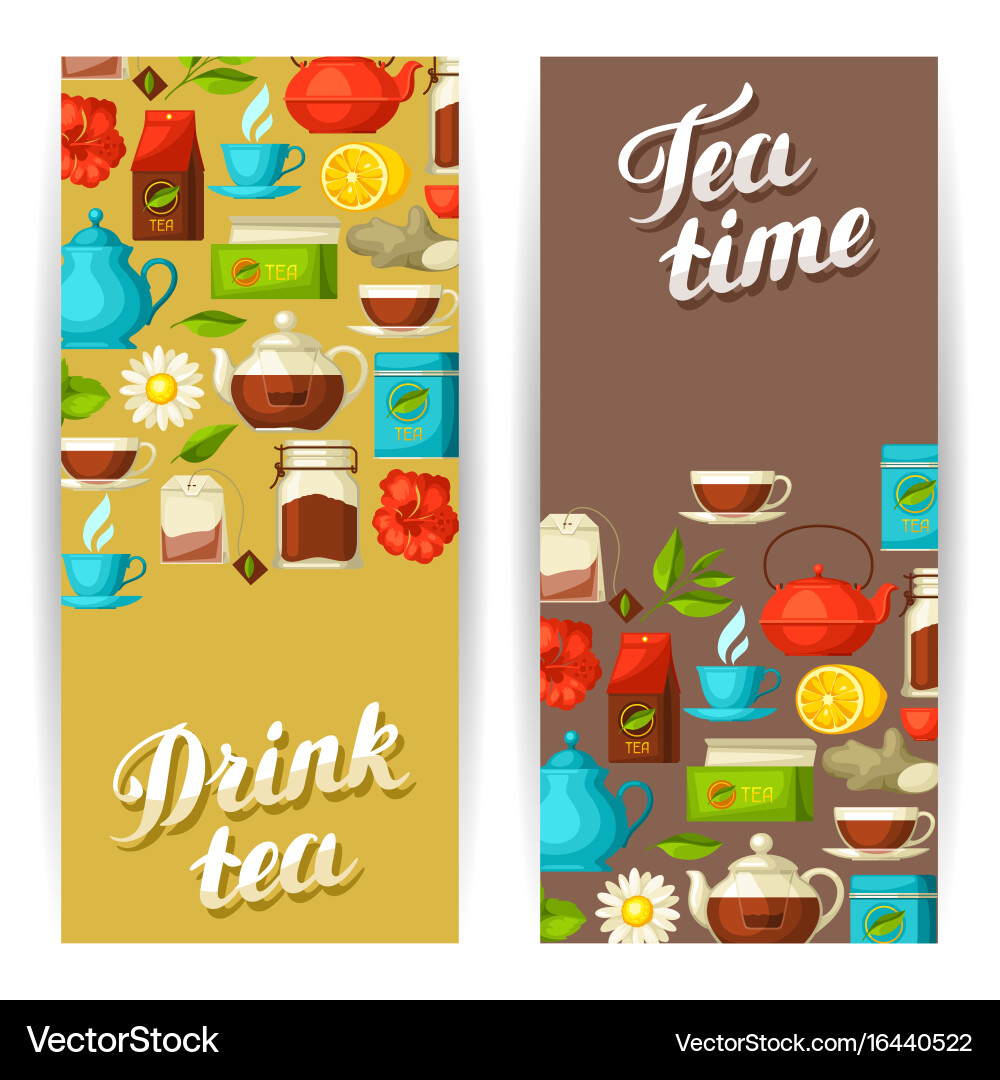 Banners with tea and accessories packs Royalty Free Vector
