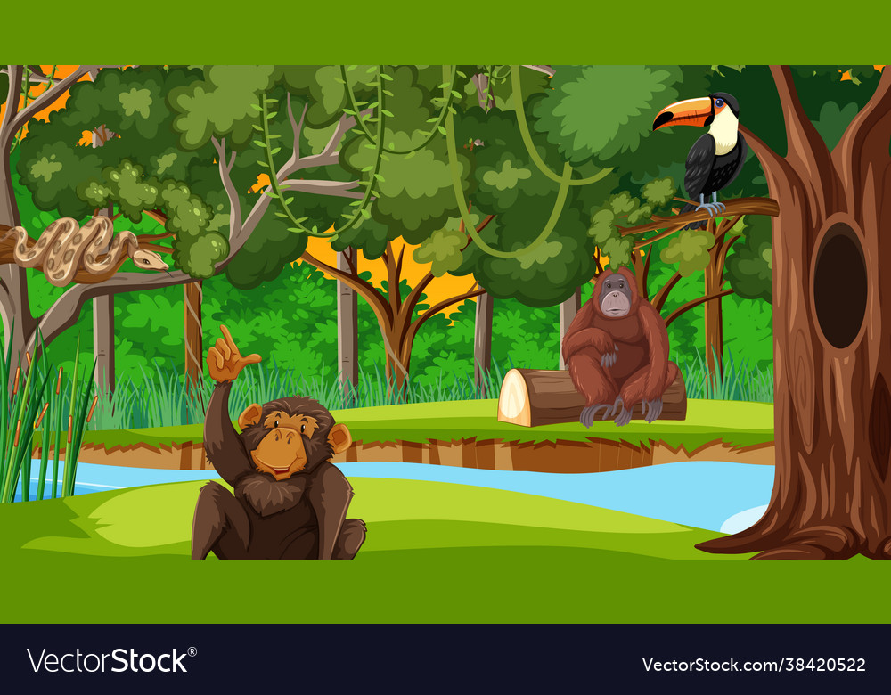 Forest scene with different wild animals Vector Image