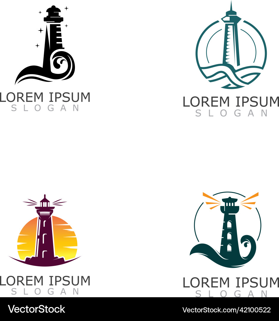 Lighthouse beacon tower logo design Royalty Free Vector