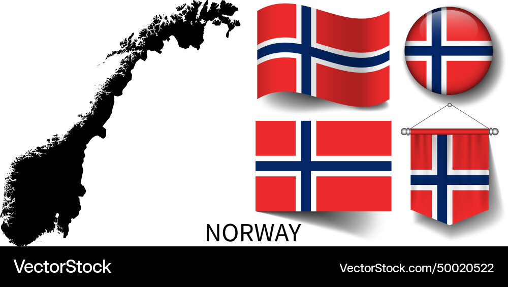 Map of norway and the various flags Royalty Free Vector