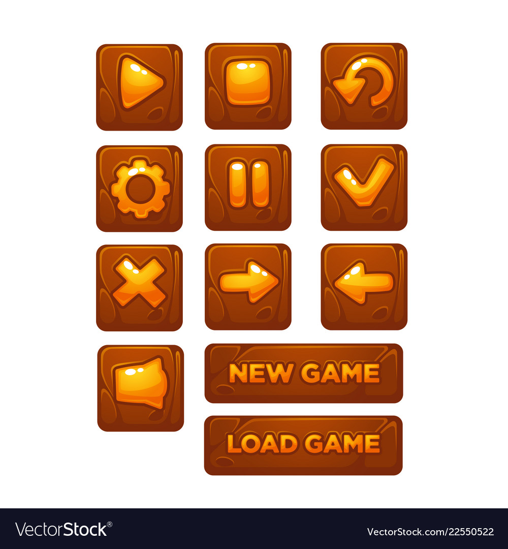 Mobile game ui collection icons and buttons Vector Image