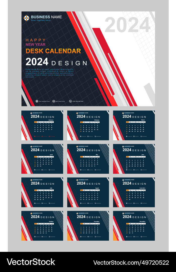 Monthly calendar set template for 2024 year Vector Image
