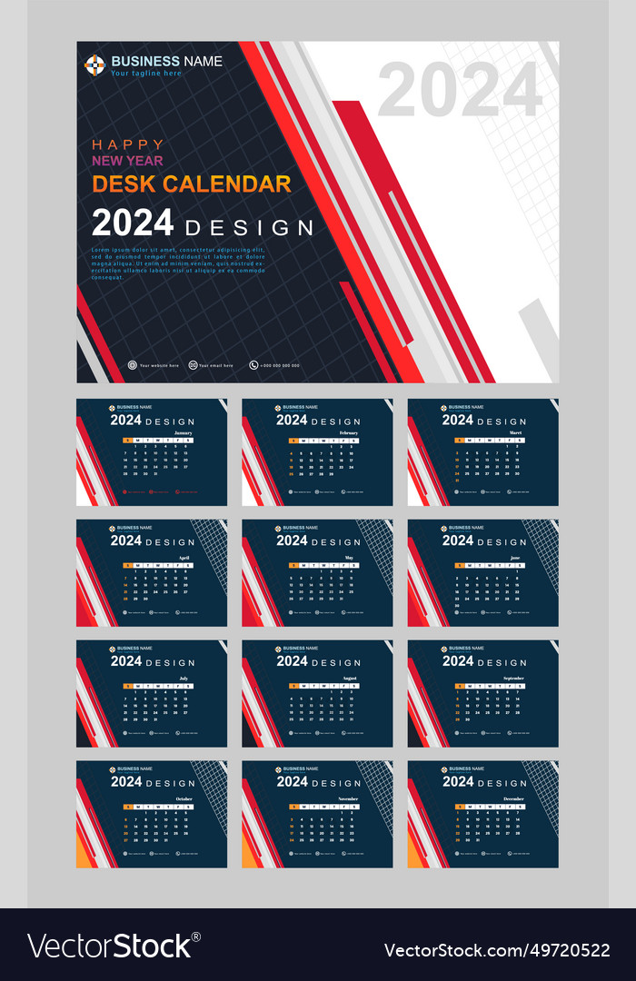 Monthly calendar set template for 2024 year with Vector Image