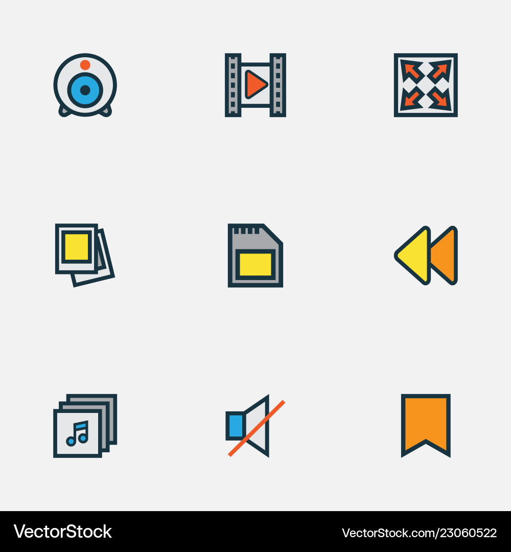Multimedia icons colored line set with sd card Vector Image