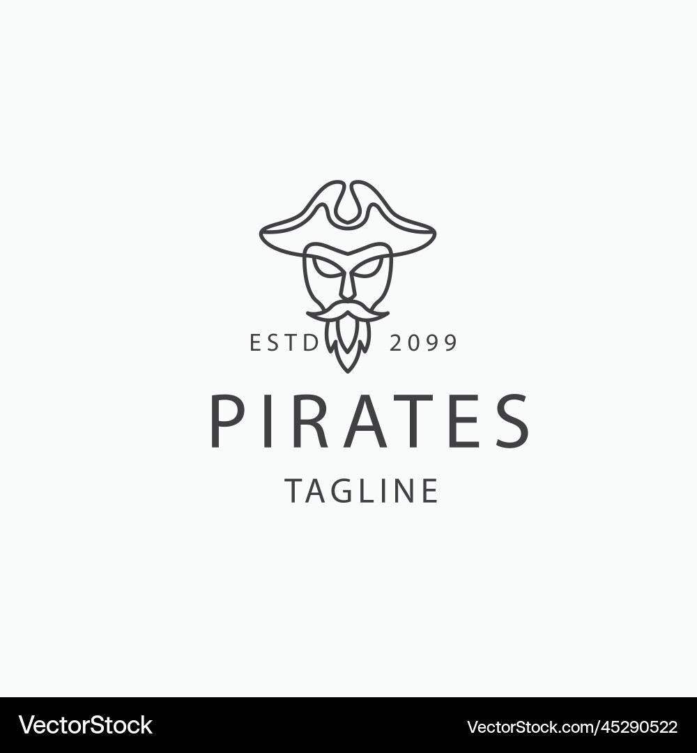 Pirate captain line art logo icon design template Vector Image