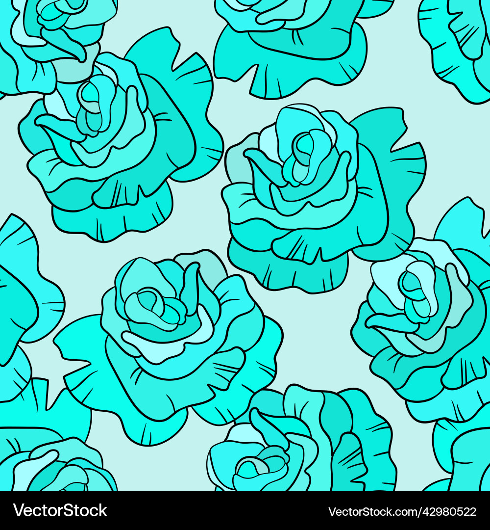 Seamless floral pattern with blue roses cartoon Vector Image
