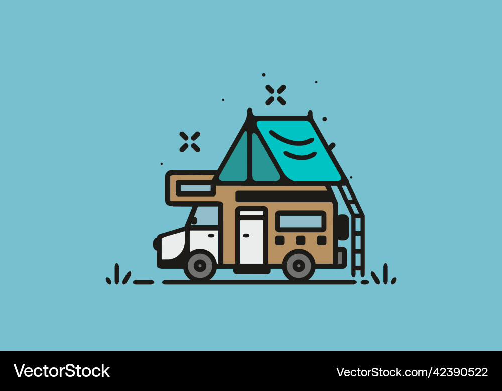 Simple camper van camping Royalty Free Vector Image