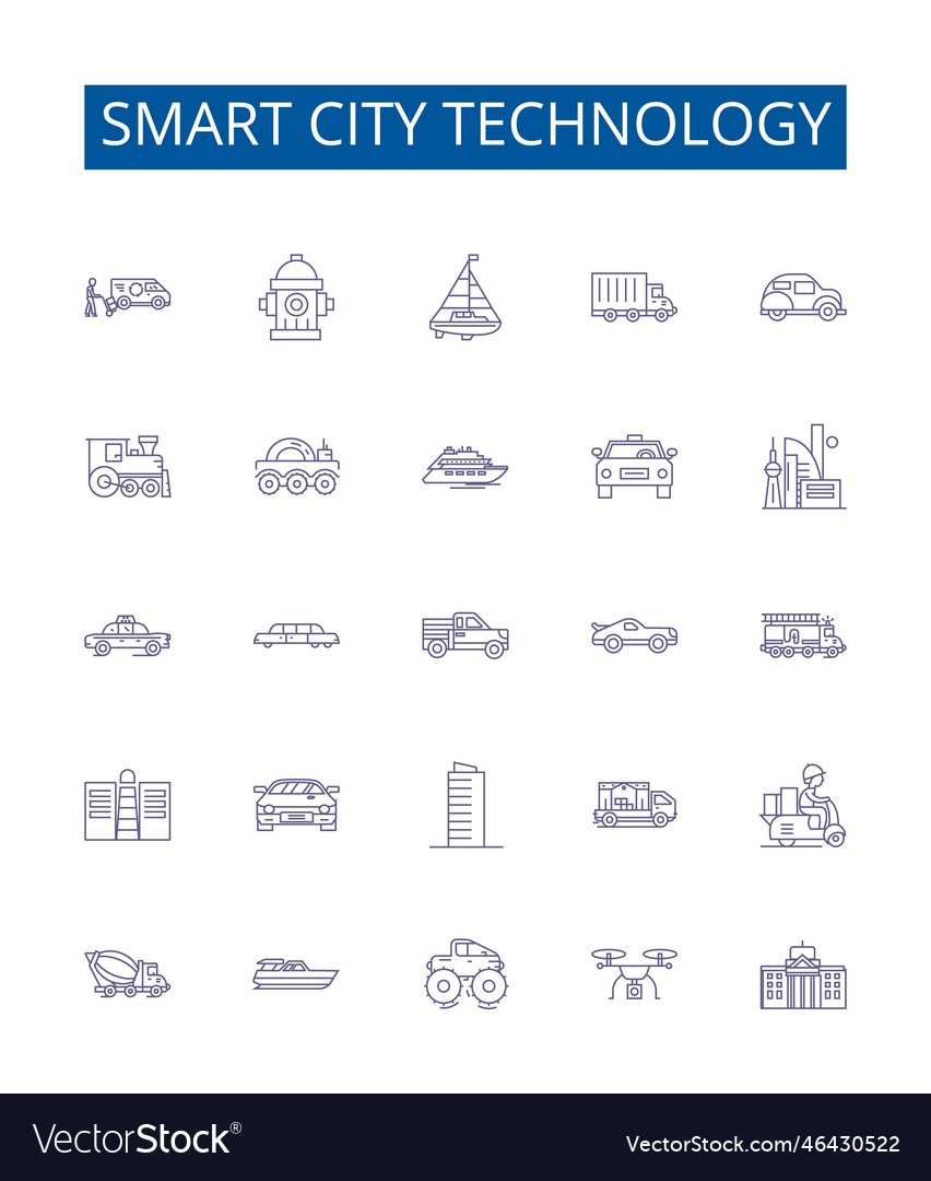 Smart city technology line icons signs set design Vector Image Smart city technology line icons signs set design Vector Image