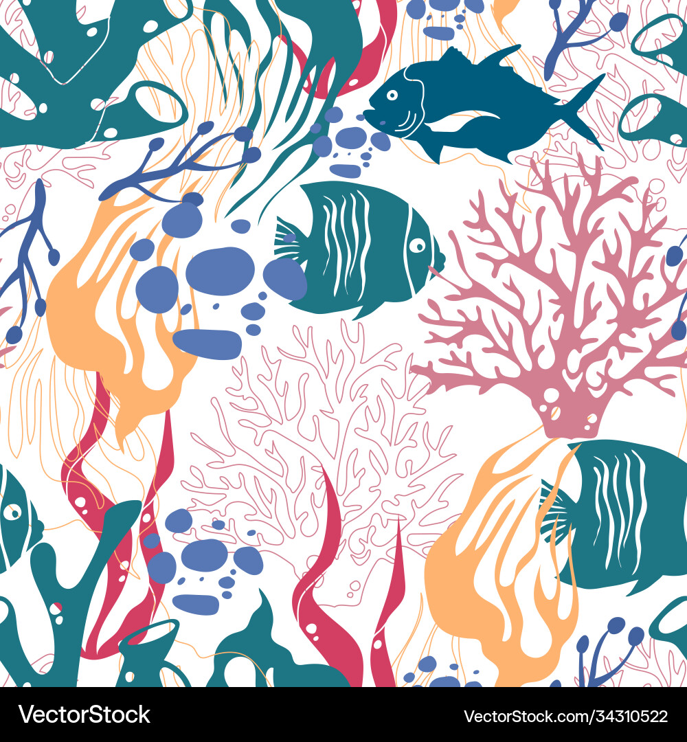 Underwater creature and marine life with fish Vector Image