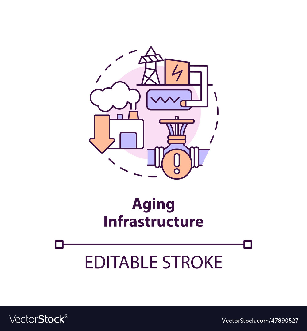 2d aging infrastructure concept icon Royalty Free Vector