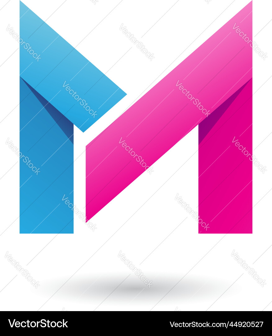 Blue and magenta folded paper letter m Royalty Free Vector