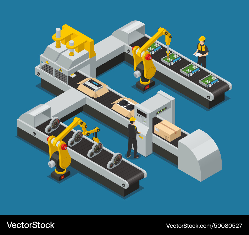 Car electronics autoelectronics isometric factory Vector Image