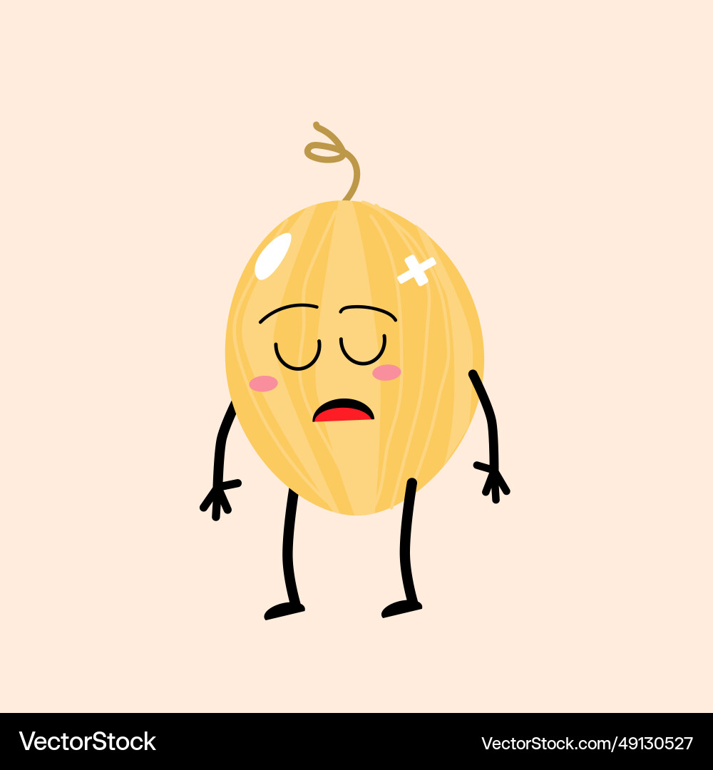 Cute cartoon melon character with sad face Vector Image