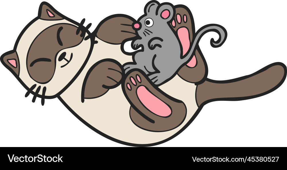 Hand drawn cat and mouse in doodle style Vector Image