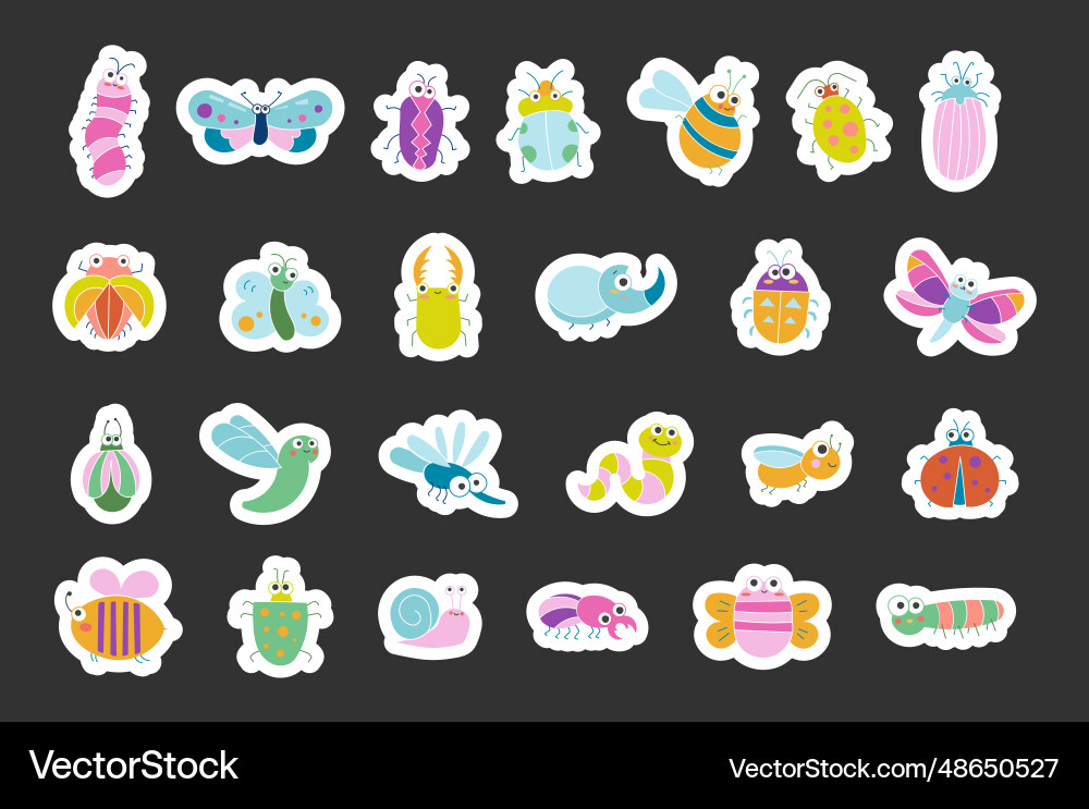 Insects cartoon characters sticker bookmark Vector Image