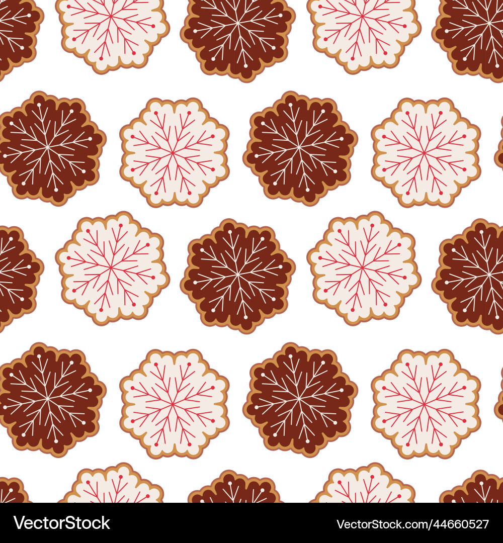 Pattern of snowflake cookies on a white background