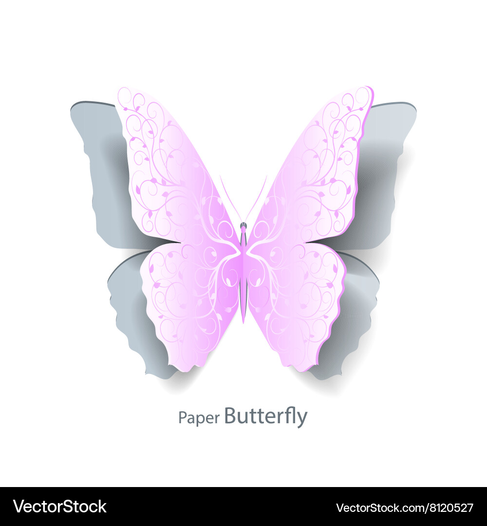 Pink butterfly cut out paper Royalty Free Vector Image