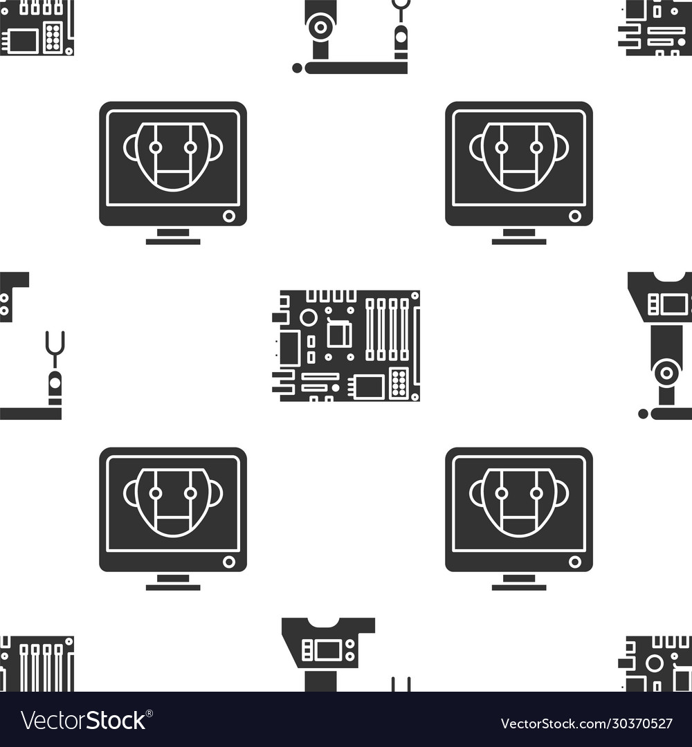 Set assembly line electronic computer components Vector Image