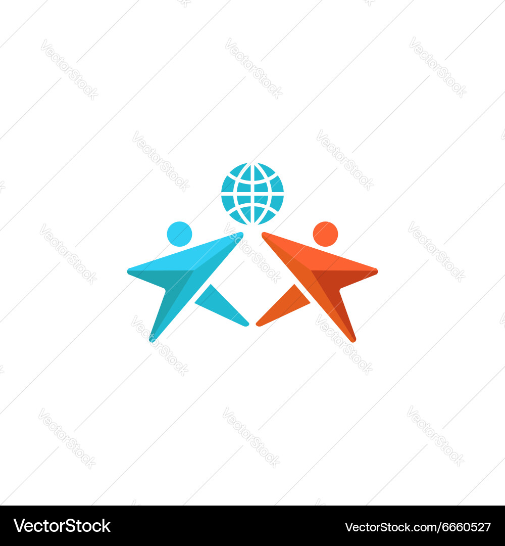 Two man logo globe hands up together people Vector Image