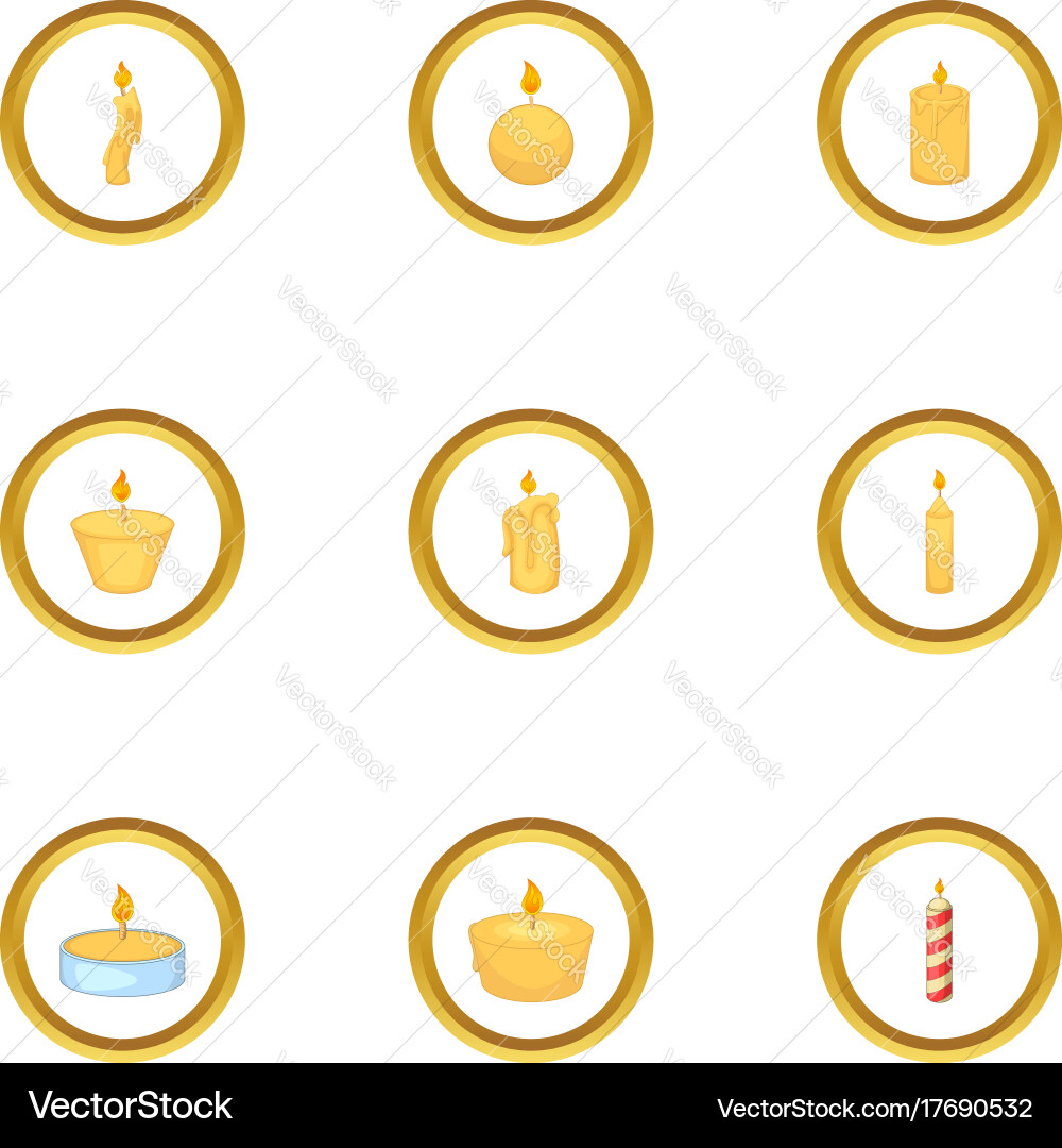 Candle fire icons set cartoon style Royalty Free Vector