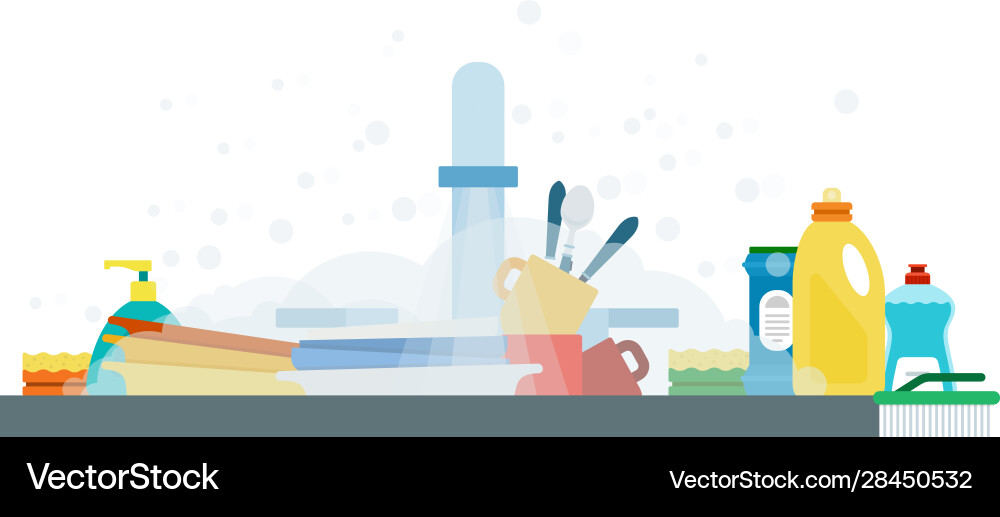 Dirty dishes in sink icon flat isolated Royalty Free Vector