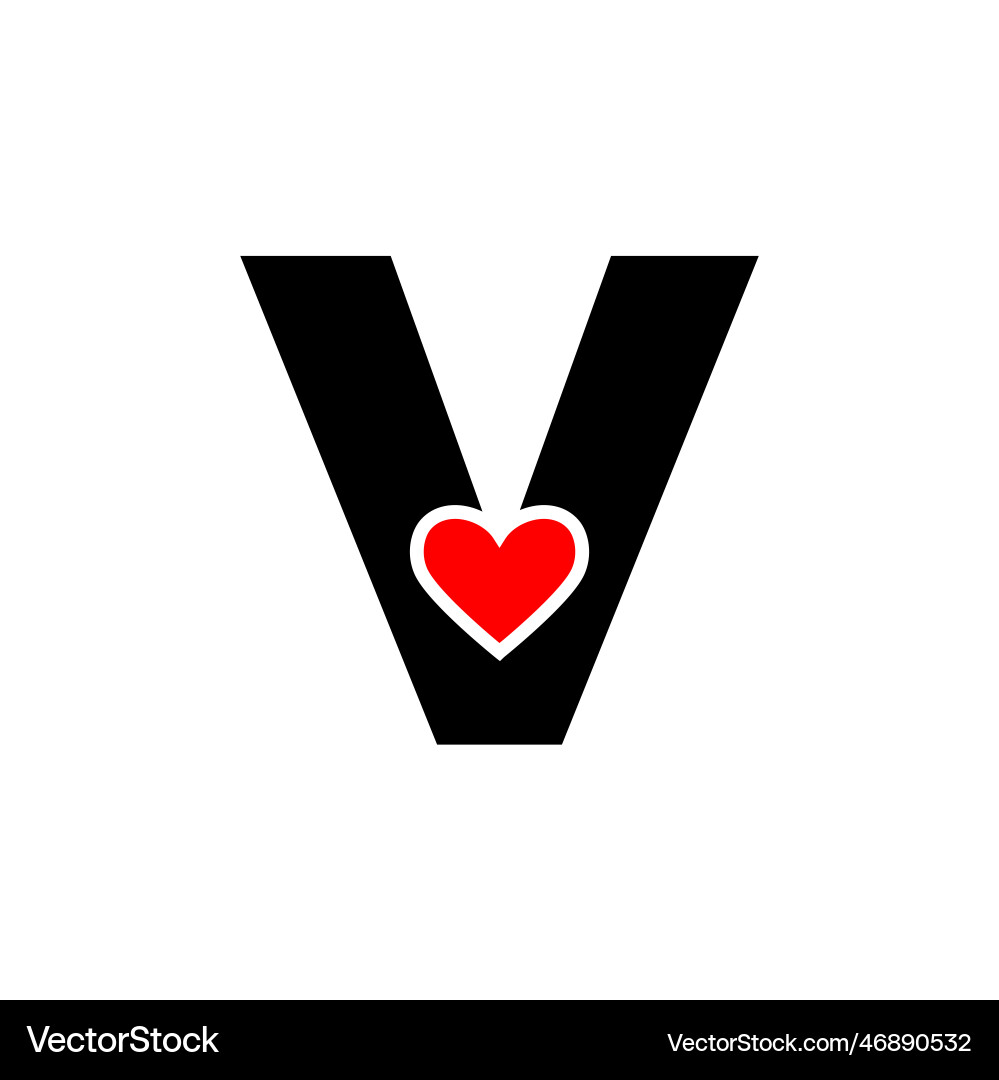 Letter v with red heart monogram v icon Royalty Free Vector