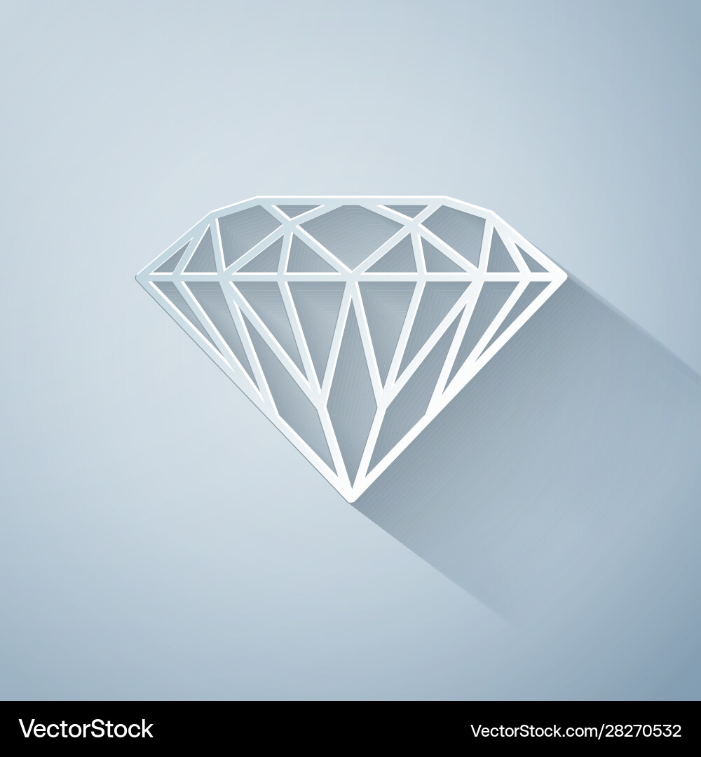 Paper cut diamond icon isolated on grey background