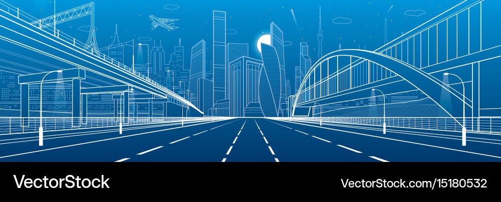 Pedestrian bridge across the highway Royalty Free Vector