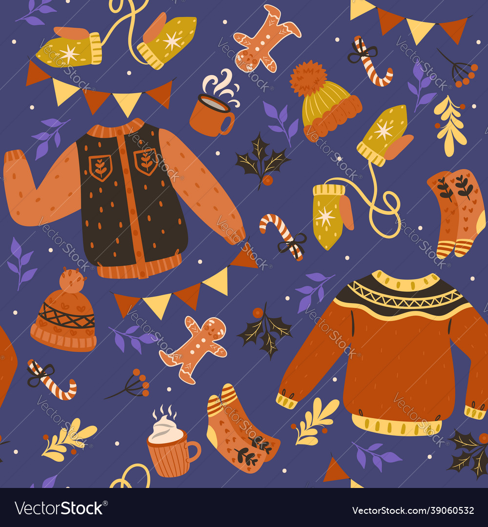 Seamless pattern with winter clothes image Vector Image