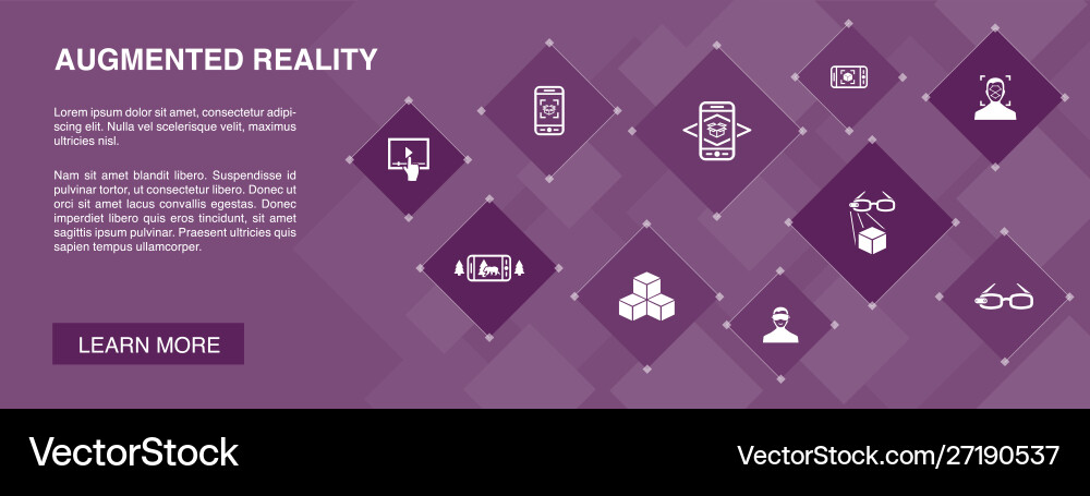 Augmented reality banner 10 icons conceptfacial Vector Image