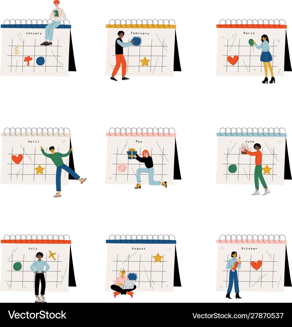 Collection small people standing near big Vector Image