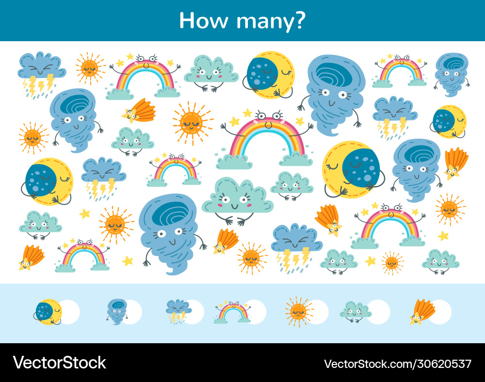 Counting children game a weather set Royalty Free Vector
