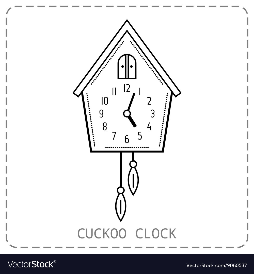 Cuckoo clock linear flat icon isolated black Vector Image
