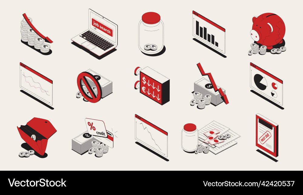 Economic crisis isometric icons set Royalty Free Vector