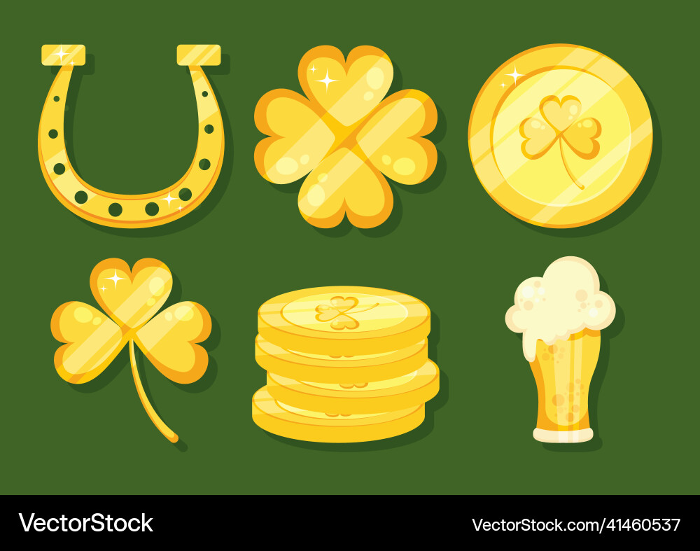 Golden irish symbols set Royalty Free Vector Image