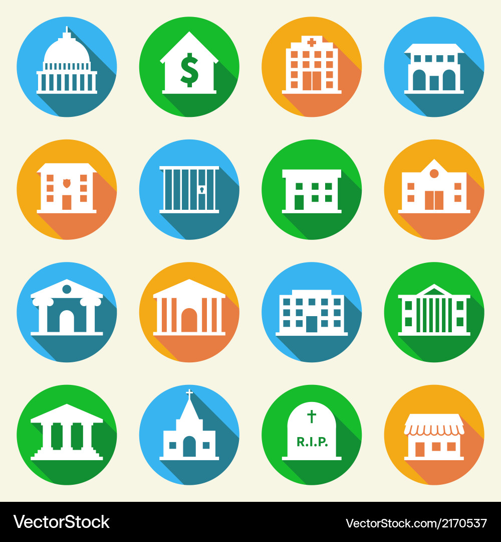 Government Buildings Icons Flat Royalty Free Vector Image