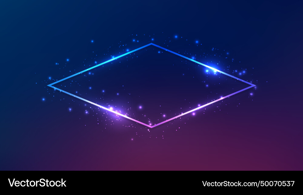 Neon rhomb frame with shining effects and sparkles