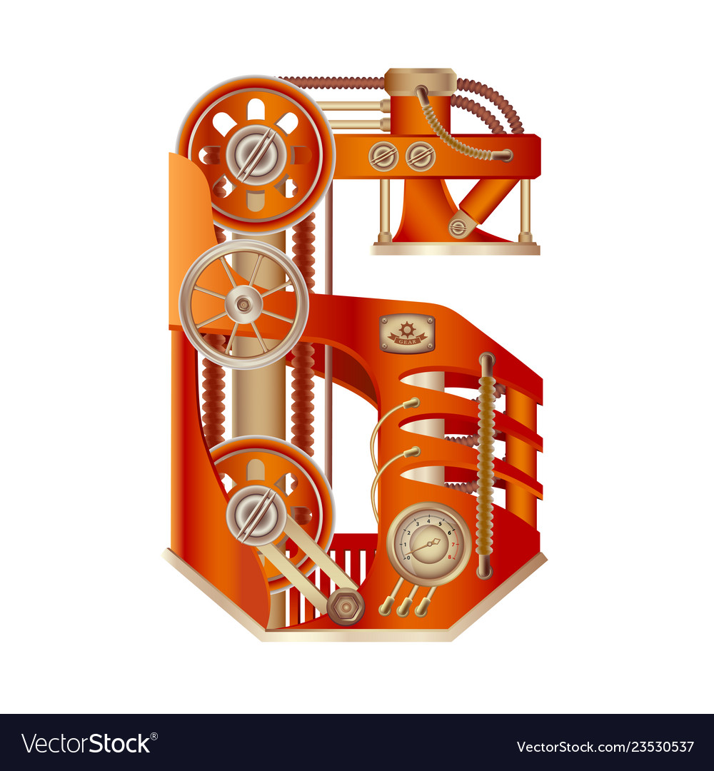 Numeral 6 of mechanic alphabet steampunk font Vector Image Numeral 6 of mechanic alphabet steampunk font Vector Image