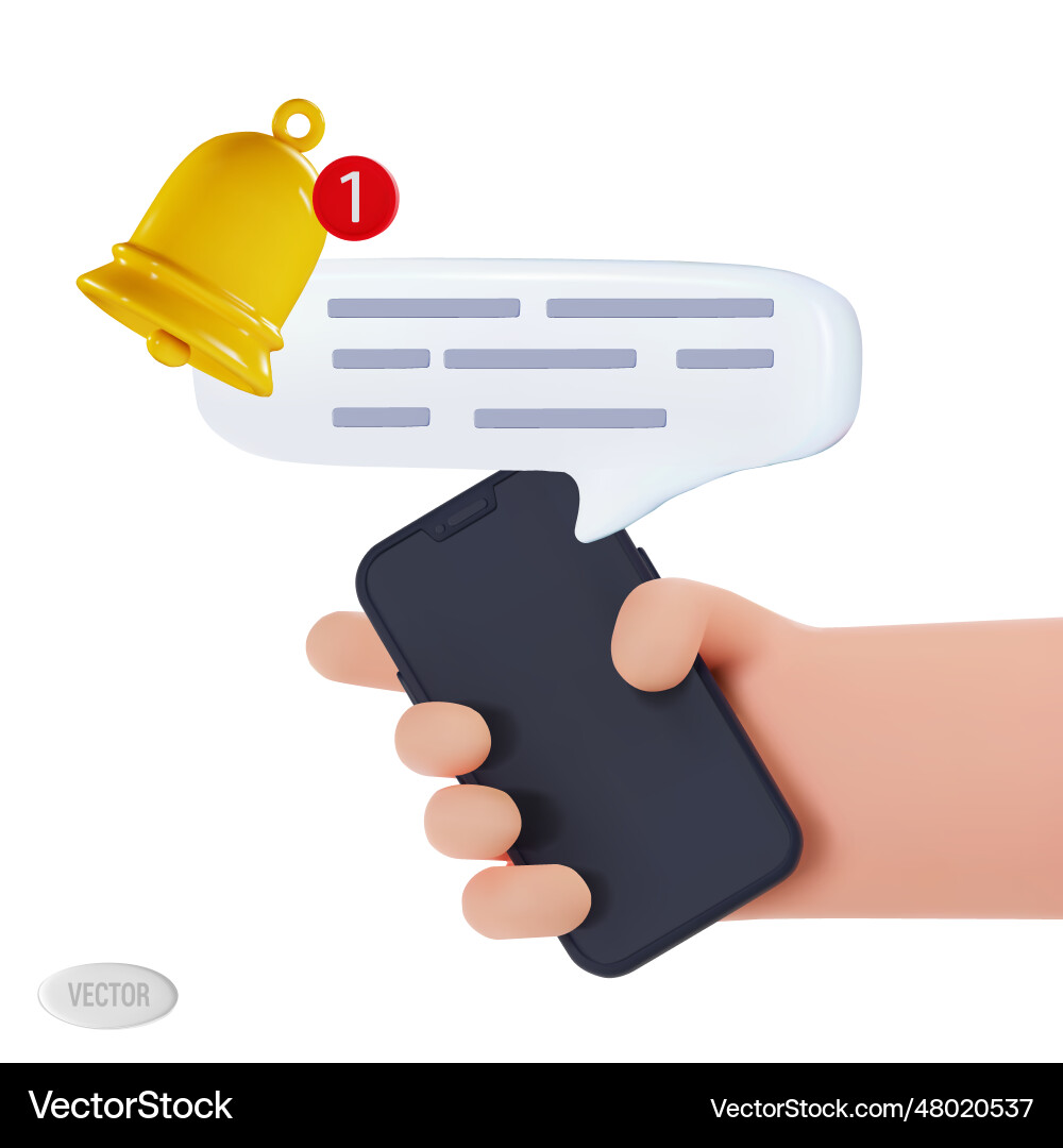 Render of phone in hand with reminder cloud Vector Image