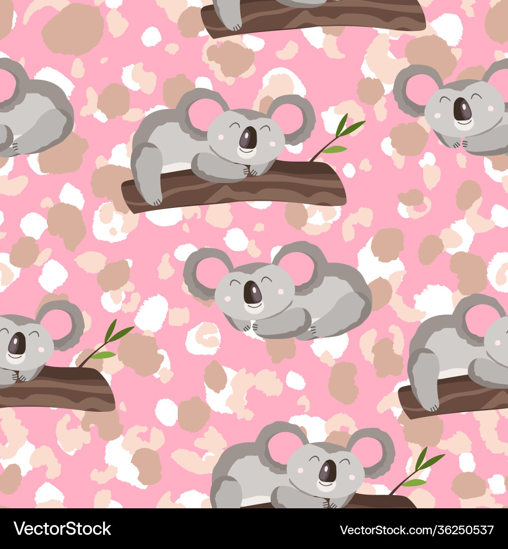 Seamless pattern with cute koala baby on colorful Vector Image