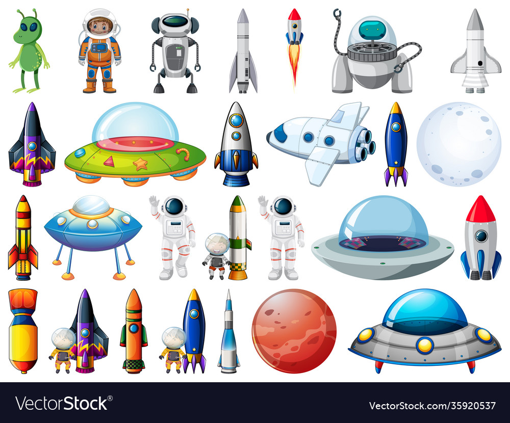Set space objects and elements isolated on Vector Image